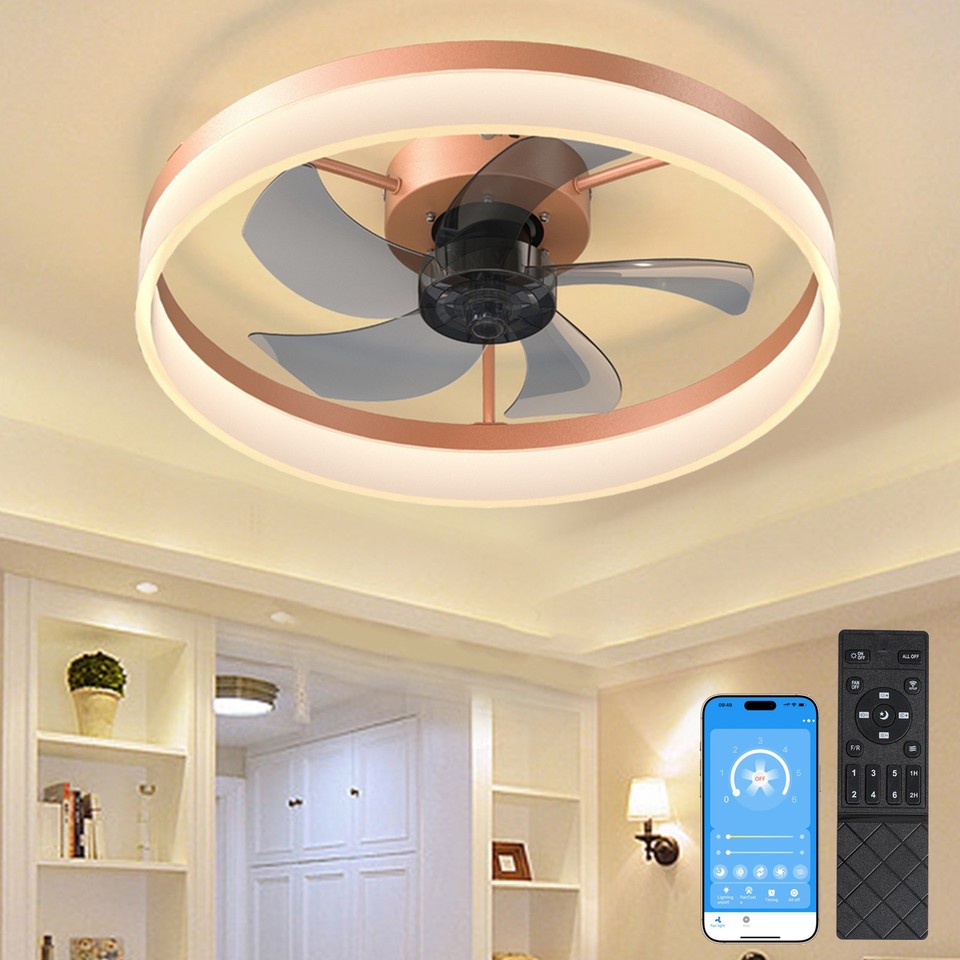 20" Thin LED Ceiling Fan Light Rose Gold Fixture Kit 3CCT Dimmable with ...