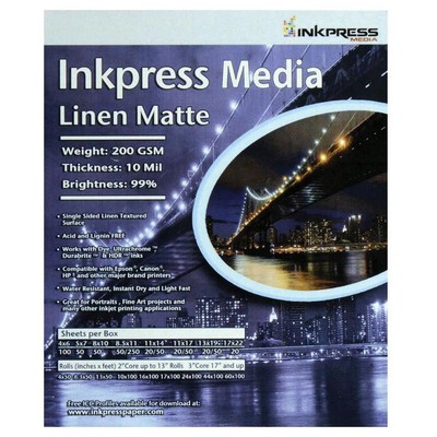 Inkpress Linen Matte InkJet Paper, 200 gsm, 10 mil, 8.5x11", 5 Sheets # ...