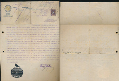 GERMANY 1923 OS PERFIN on LETTER OSCAR SPERLING LEIPZIG + BIRD WAFER ...
