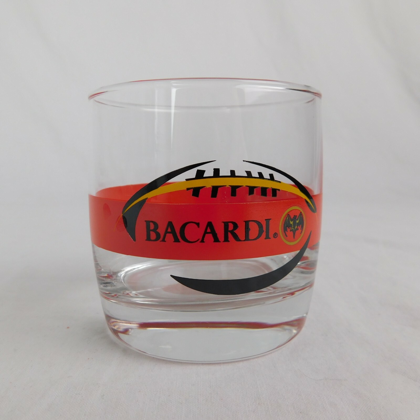 Bacardi Rum Lowball Rocks Glass Red Stripe Football Logo W/Bat Short ...