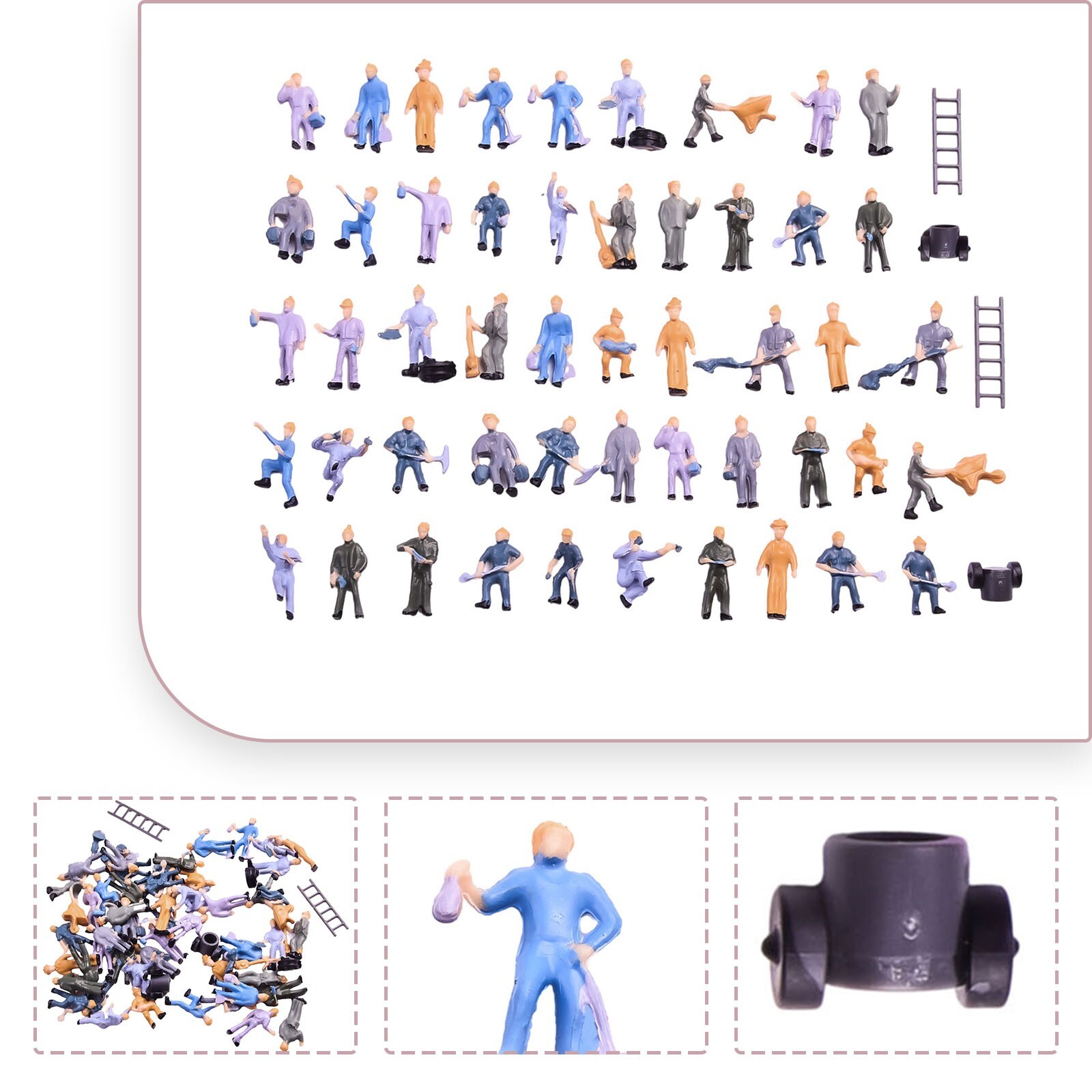 Colorful HO Scale Painted Model Worker Figures with Bucket Ladder 50pcs ...