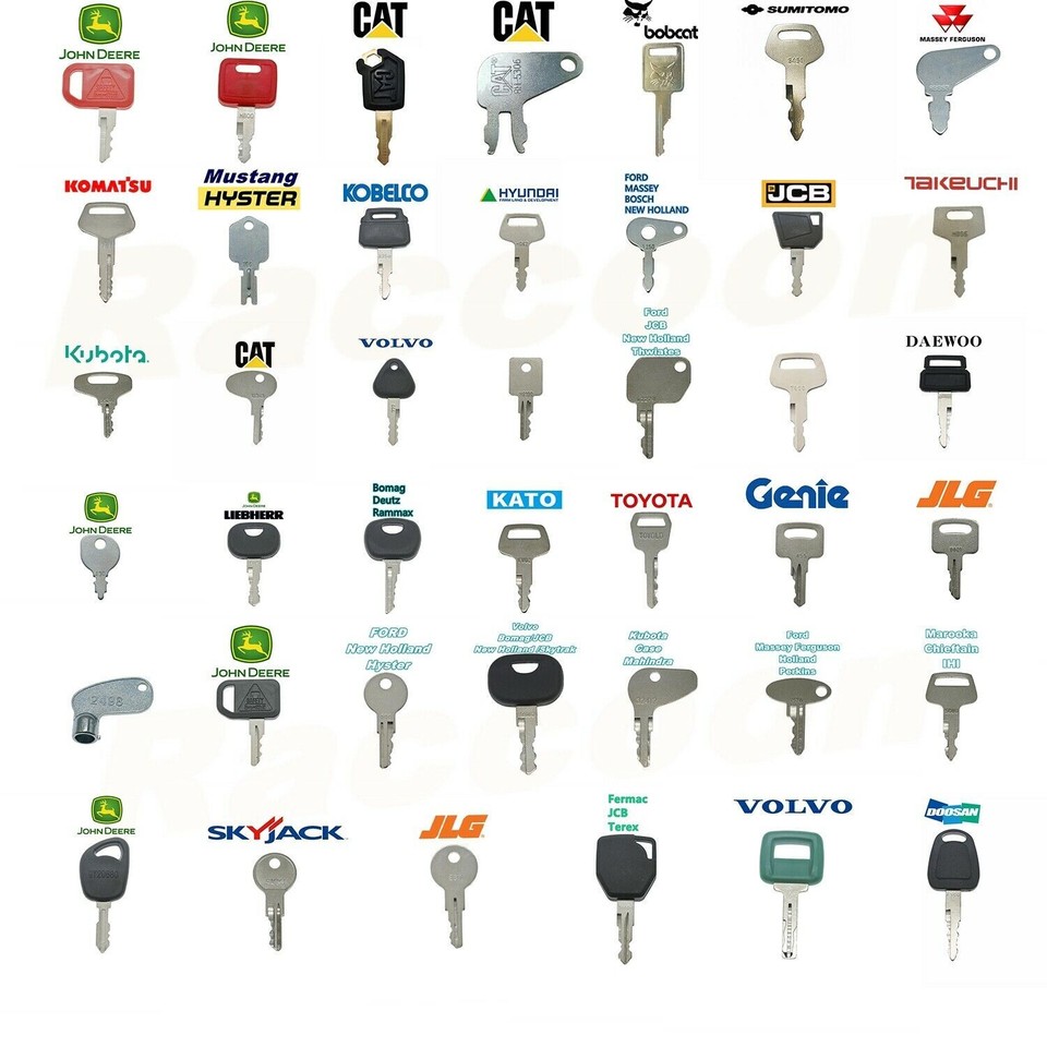 41 Heavy Equipment Key Set Case Cat Komatsu JD JCB Kubota Bobcat JLG ...