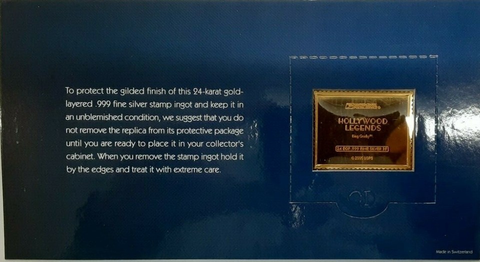 USPS Hollywood Legends .999 Fine Silver Gold Plated Stamp - Bing Crosby ...