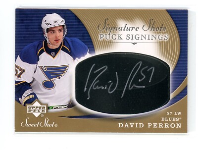 2007 Sweet Shot Signature Shots/Saves Puck Signings David Perron Rookie ...
