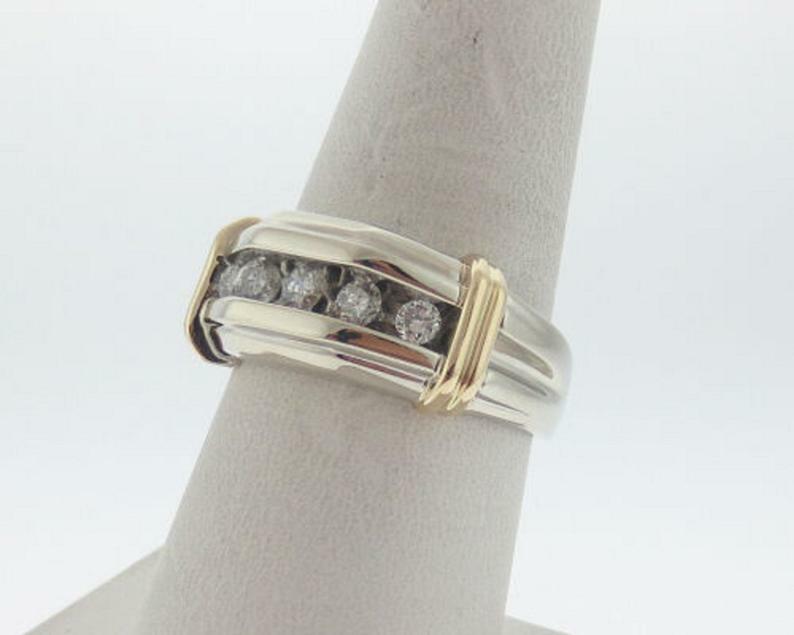 2Ct Round Lab Created Diamond Men's Wedding Band Ring 14K Two Tone Gold ...