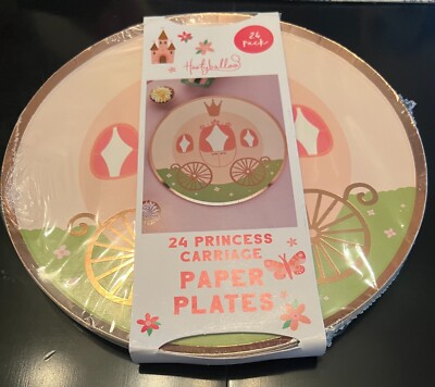 24pc Princess Birthday Party Coach Carriage Paper Plates W/ Rose Gold ...