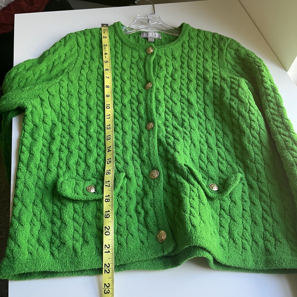 J Crew Odette Cable Knit Sweater Lady Jacket Boucle Green Large | eBay