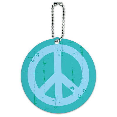 Artsy Peace Sign Symbol Teal Round Luggage ID Tag Card Suitcase Carry ...