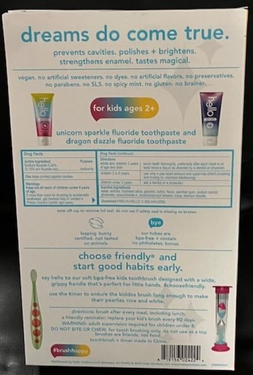 hello Kids 2+ Toothpaste/Toothbrush Set. Unicorn Sparkle & Dragon ...