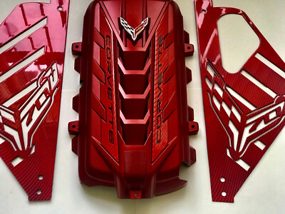 2020/24 CORVETTE C8 ENGINE COVER EDGE RED SILVER EMBLEM 70th ...
