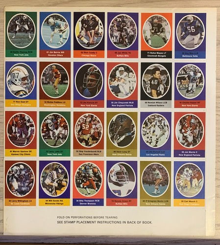 1972 Sunoco Football - Uncut 24 Stamp Sheet - From Collectors Album ...
