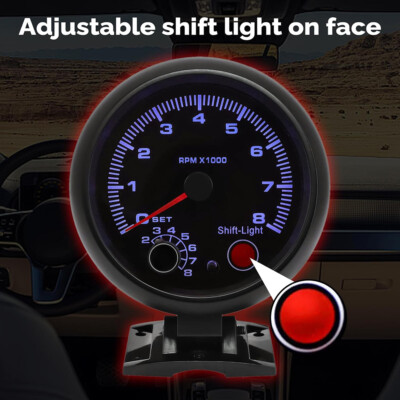 3.75'' Red LED Car Tachometer Gauge Shift Light Rev Counter 0-8000RPM ...