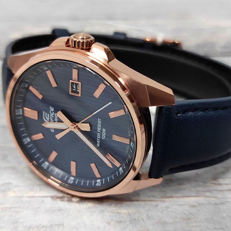 Casio Edifice EFV-150CL-2A Blue Analog Pink Gold Case Blue Leather ...