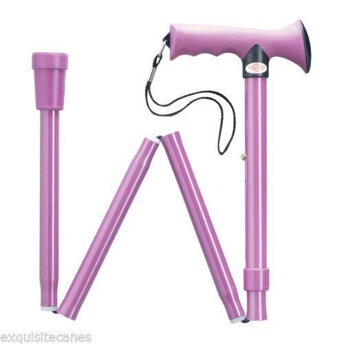 LADIES PINK ERGONOMIC SOFT TOUCH HANDLE ADJUSTABLE FOLDING WALKING CANE ...