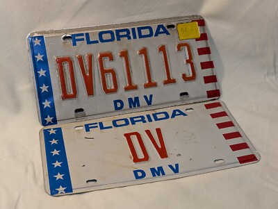 SET of Florida DISABLED VETERAN DMV License Plates DV and DV61113 a ...