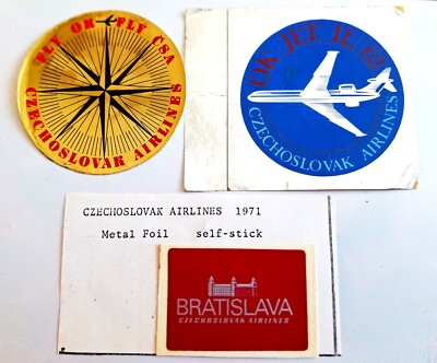 CSA Czechoslovak Airlines 3 Stickers, Fly OK Bratislava IL-62 VINTAGE ...