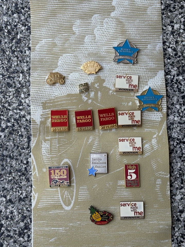 Wells Fargo / Norwest Employee Recognition Banner with 16 Award Pins ...