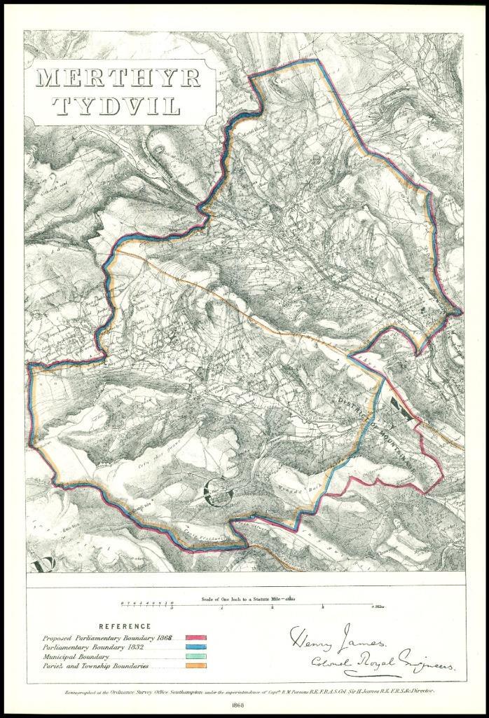 1868 Mid Glamorgan Boundary Ordnance MAP PLAN of Merthyr Tydvil (Tydfil ...