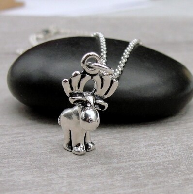 925 Sterling Silver Moose Necklace - 3D Moose Elk Charm Necklace ...