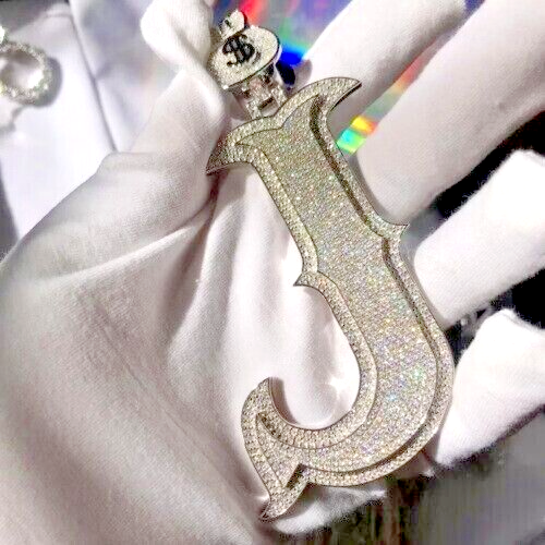 2.50ct Lab-Created Diamond Initial J Letter Men's Pendant 14k White ...