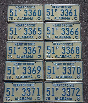 1976 Bicentennial ALABAMA LICENSE PLATE -LOT OF 10 HEART OF DIXIE ...