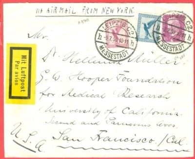 Germany Reich Bird Eagle Air Mail + 3 dif stamp on LEIPZIG MESSESTADT ...