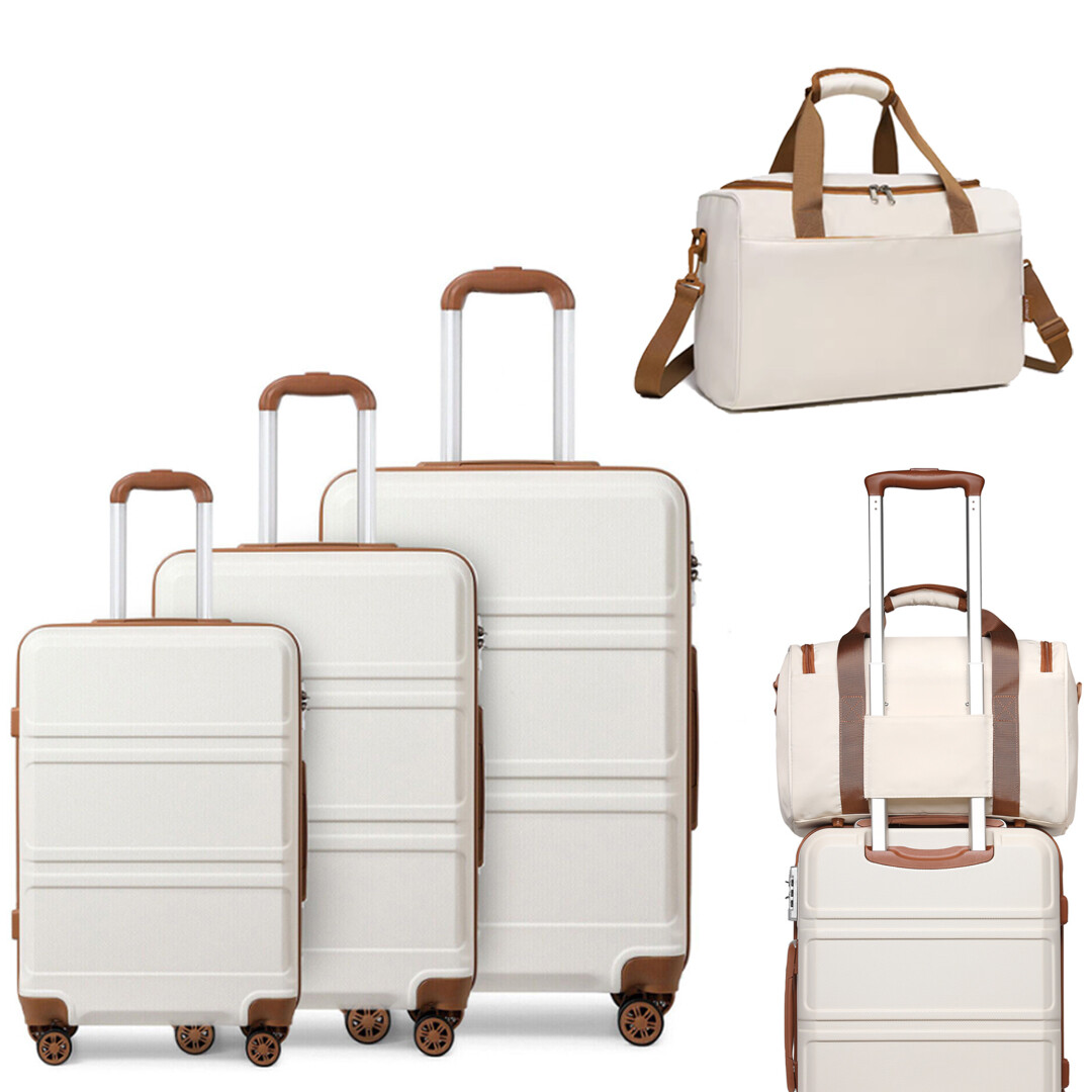 Cream 12/20/24/28Inch Hard Shell ABS Suitcase 4 Wheels Cabin Luggage ...