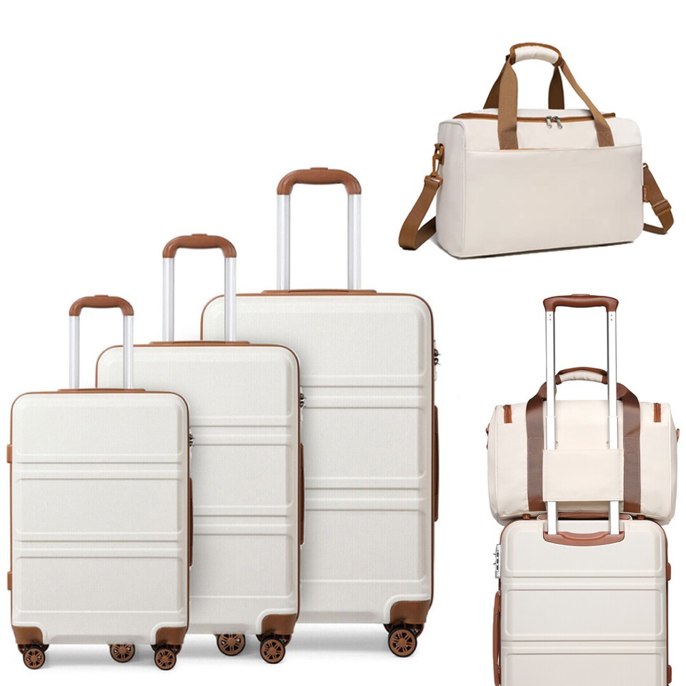 Cream 12/20/24/28Inch Hard Shell ABS Suitcase 4 Wheels Cabin Luggage ...