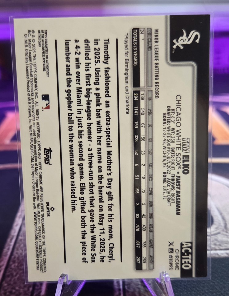 2025 Topps Chrome Update TIM ELKO auto RC - Chicago White Sox - AC-TEO ...