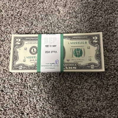 BEP PACK CRISP 100 $2 BILLS 2017A UNCIRCULATED SEQUENTIAL ORDER TWO ...