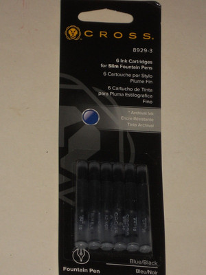 Cross Slim Fountain Pen Ink Cartridge Blue-Black (Six Per Card) (8929-3 ...