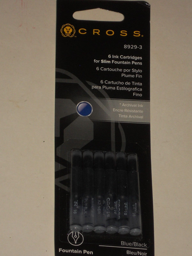 Cross Slim Fountain Pen Ink Cartridge Blue-Black (Six Per Card) (8929-3 ...