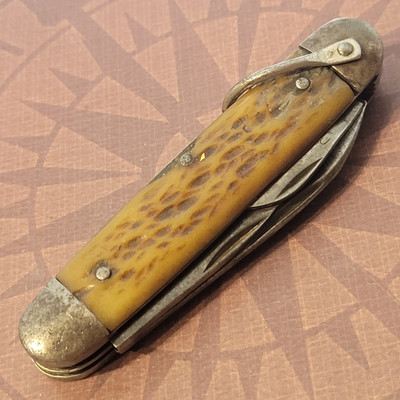 Knife Made In USA 4 Blade Scouts Multi Tool Jigged BONE Handles | eBay