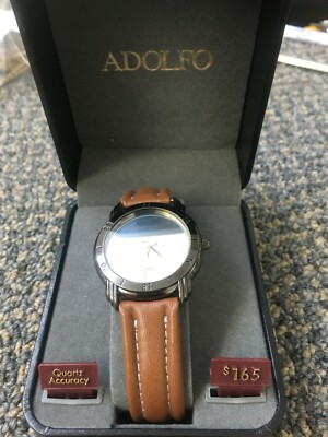 Adolfo Swiss mens watch authentic NEW 8" leather band box battery NEW ...