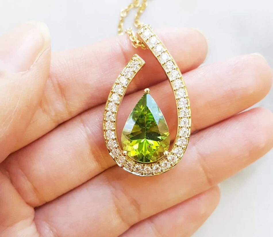 1.56ct Naturale Diamante Rotondo 14k Bis Marchiato Oro Giallo Peridoto ...