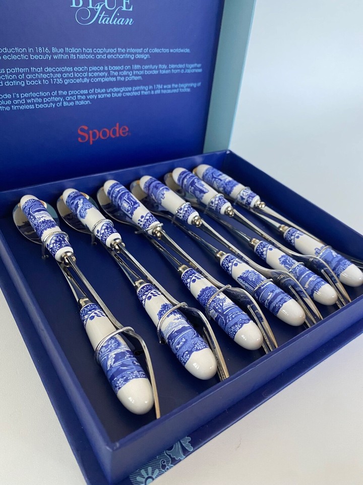 Italian Blue Spode Silver Spoon & Fork Set | eBay