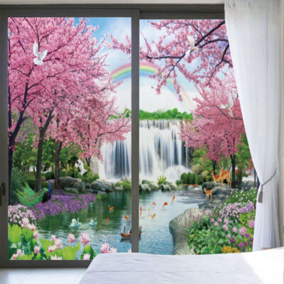 Window Privacy Film 3D Landscape Painting Static Cling Window Sticker ...
