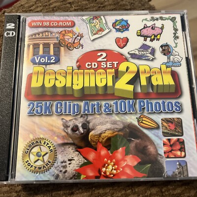 10,000 Photos 25,000 Clipart 2 Pak Global Star Software Windows 98 CD ...