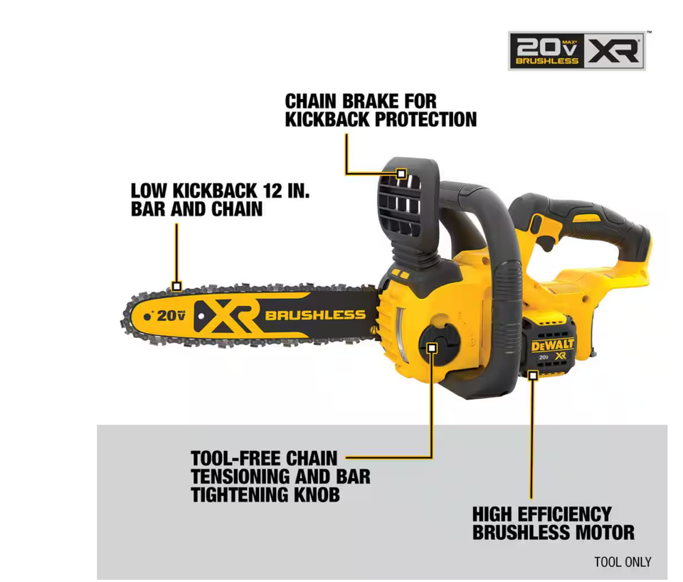 DEWALT DCCS620B 20V MAX XR Brushless 12 in. Compact Chainsaw (Tool Only ...