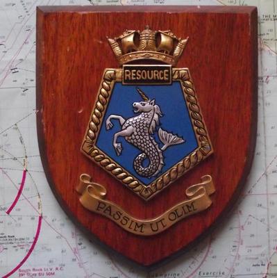 Vintage Oak HMS Resource Hand Painted Royal Navy Ship Crest Shield ...