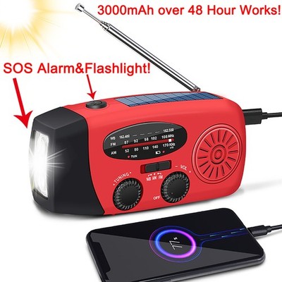 100000mAh Emergency Wind Up Solar Radio Hand Crank FM/AM Power Bank LED ...