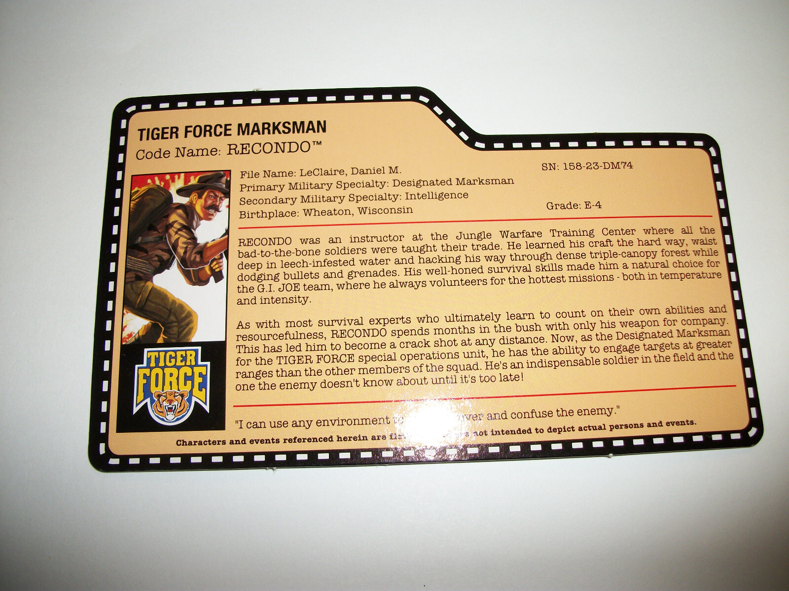 GI Joe 25th Club/Convention Exclusive FSS File Card Tiger Force RECONDO ...