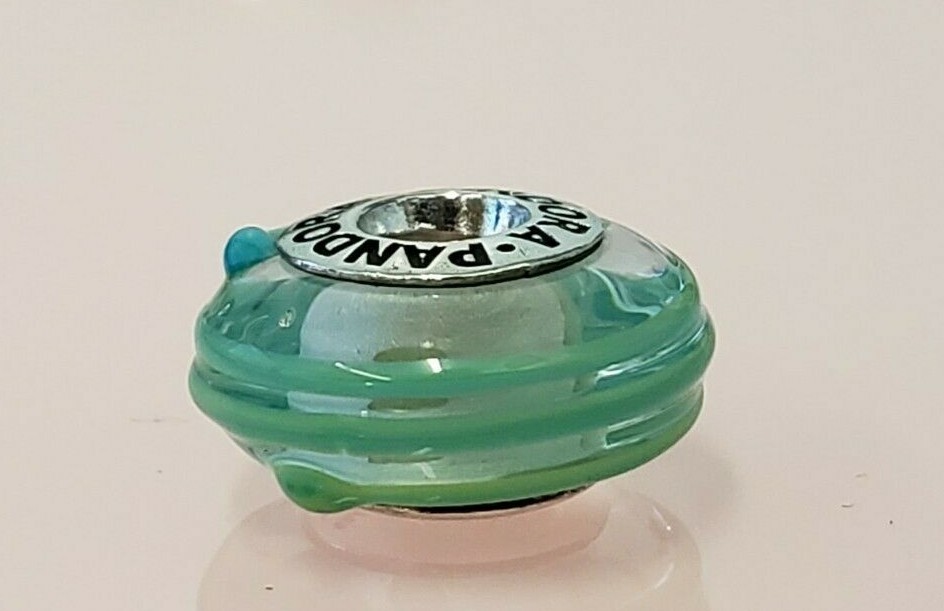 PANDORA | CLEAR TEAL RIBBON MURANO CHARM NEW 790606 RARE RETIRED 925 ...