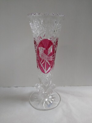 Hofbauer Byrdes German Lead Crystal Glass Ruby Red Amaris Bird Vase ...
