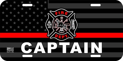 FIREFIGHTER CAPTAIN LOGO THIN RED LINE TACTICAL USA FLAG METAL LICENSE ...