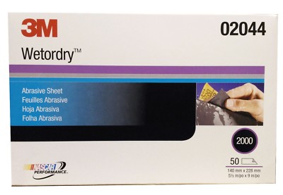 50ct 3M Wet or Dry 5.5" x 9" Sandpaper Sheets 02044 Grit 2000 Auto Body ...