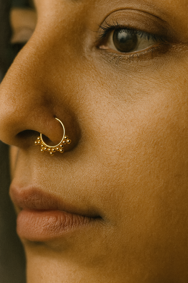 Gold Nose Ring Hoop • Beaded Tribal Nose Hoop • Handmade Boho Nose Ring ...