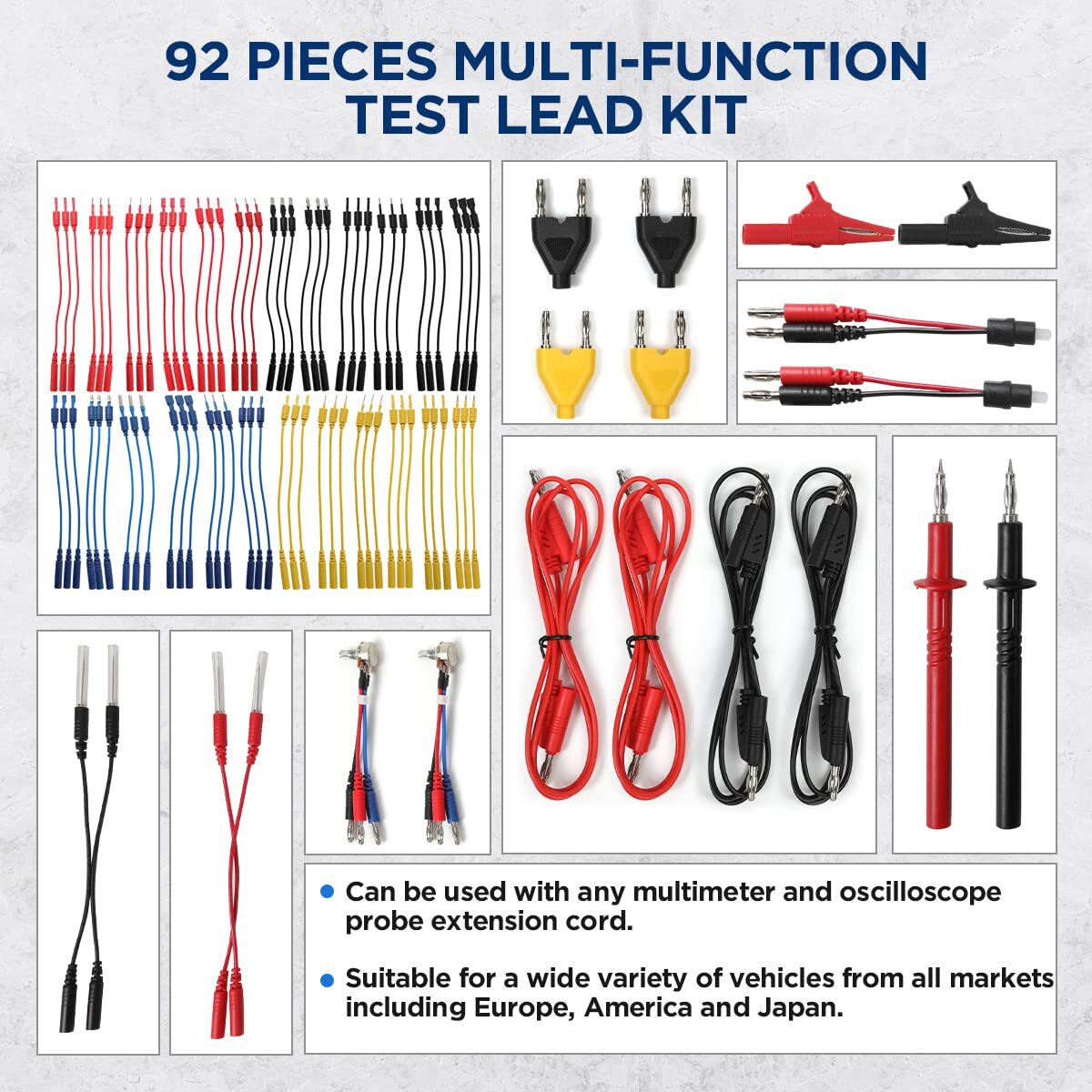 92 in 1 Automotive Back Probe Kit Multimeter Test Leads Alligator Clip ...