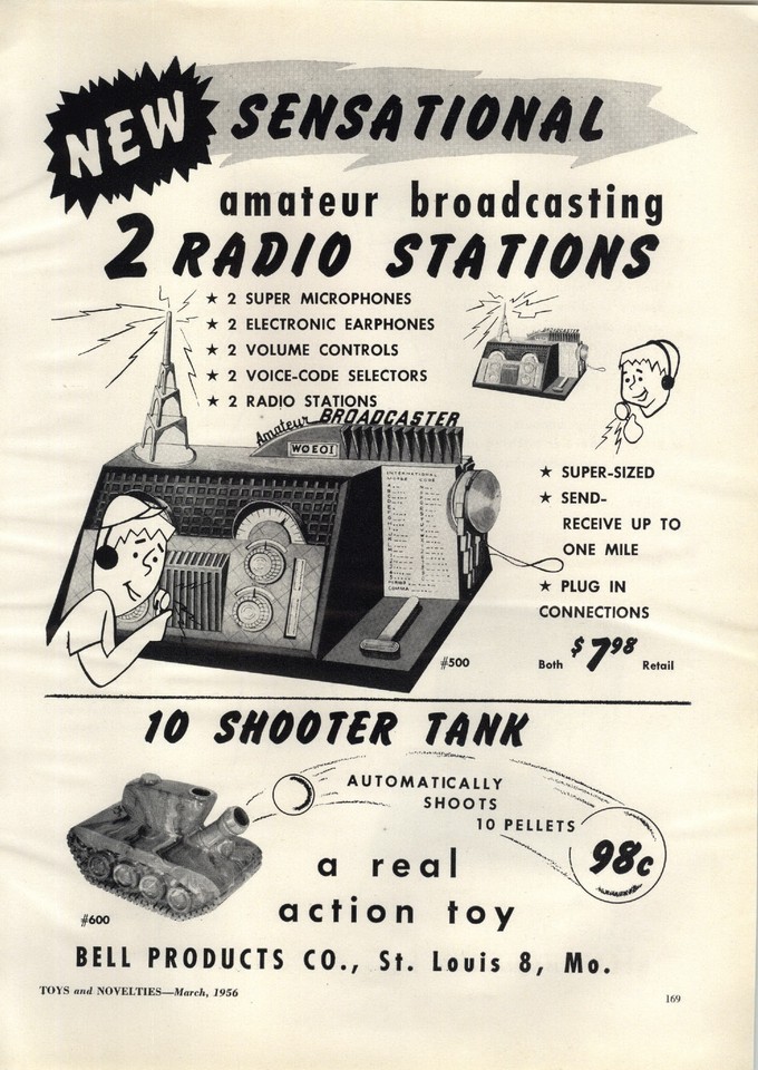 1956 PAPER AD 2 PG Bell Products Toy Geiger Counter Radio Station ...
