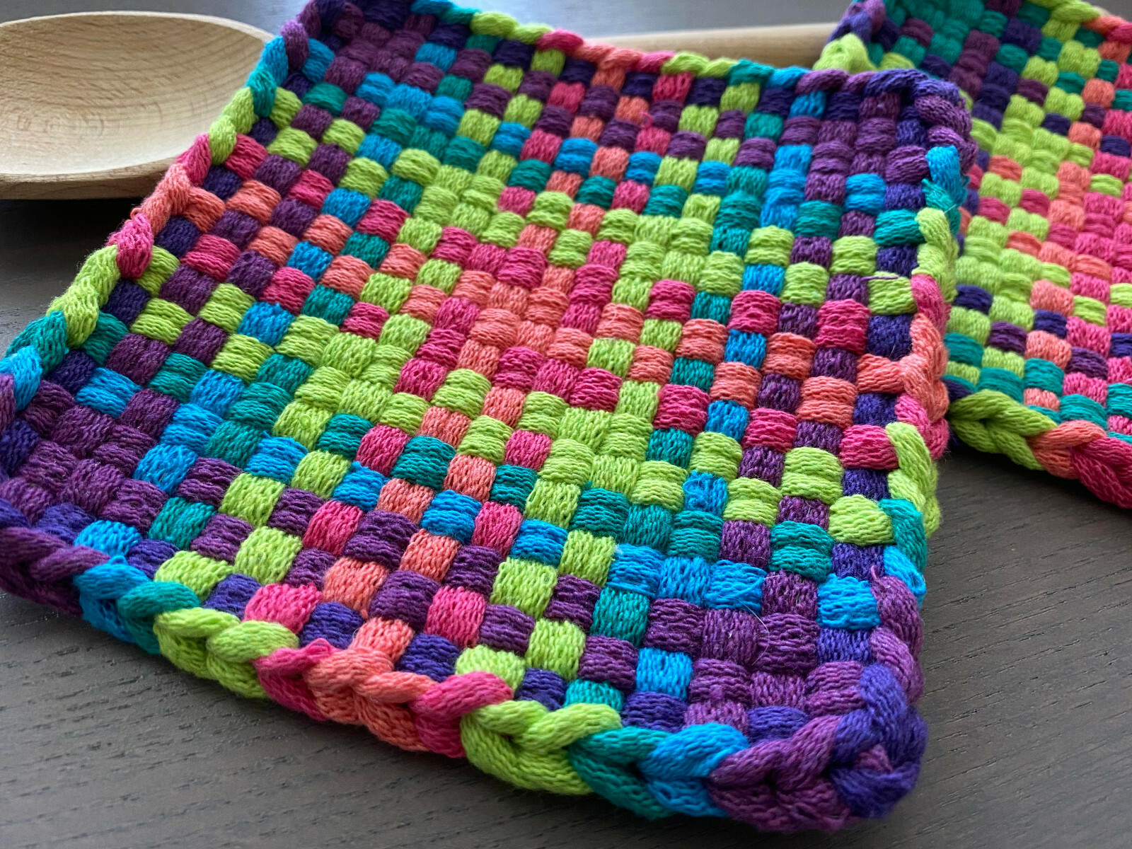 Handmade Set of 2 Potholders Cotton Woven Loom Hot Pads Oven Mitt ...